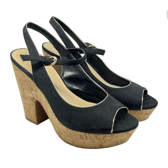 Tahari | Shoes | Taharimisha Mary Jane Platform Cork Heel Peep Toe Black Pumps Size 9m | Poshmark